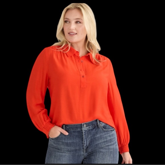 CAbi | Tops | Cabi Posh Blouse Long Sleeves Polo Collar Lightweight Sz Large | Poshmark